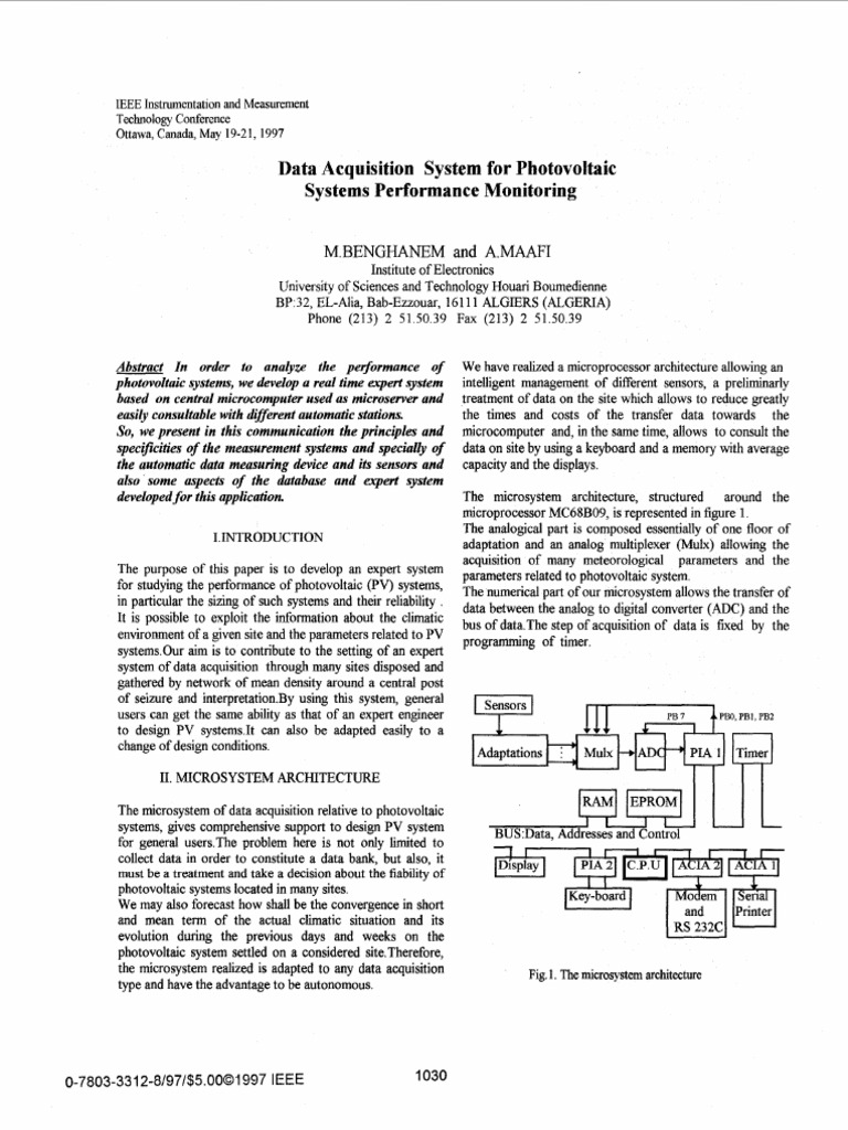 Data Acquisition System For Photovoltaic Systems Performance Monitoring ...