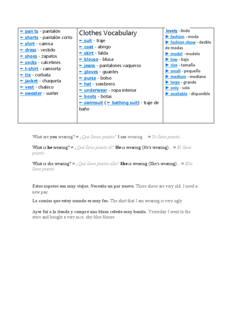 Clothes Vocabulary: What Are You Wearing? | PDF | Home | Clothing