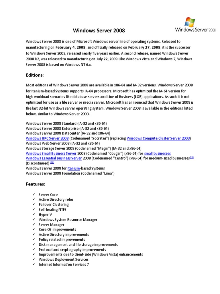 Windows Server 2008 | PDF | Windows Server 2008 | Windows Server 2003