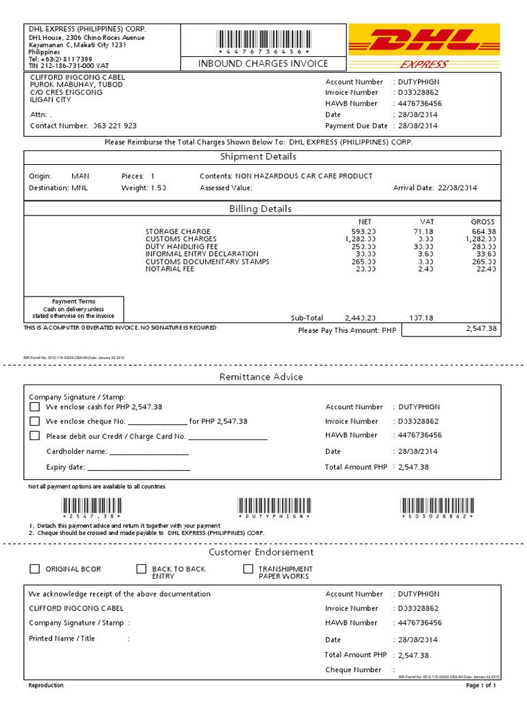 DHL Inbound Charges PDF | PDF | Invoice | Payments