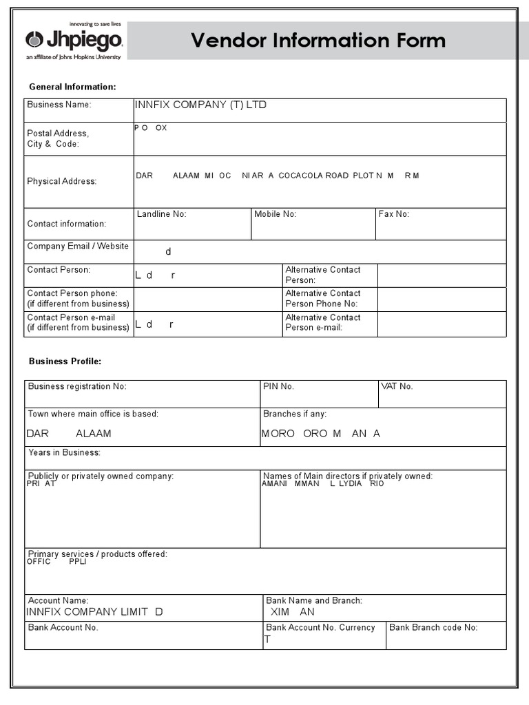 Vendor Information Submission Template | PDF | Conflict Of Interest ...