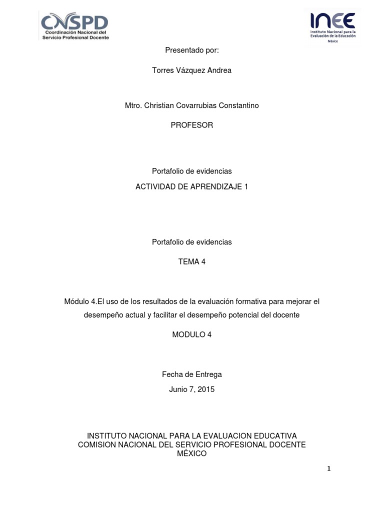 Andreatorres m4 t1 Act1 Portafolio PDF | PDF | Escritura | Evaluación