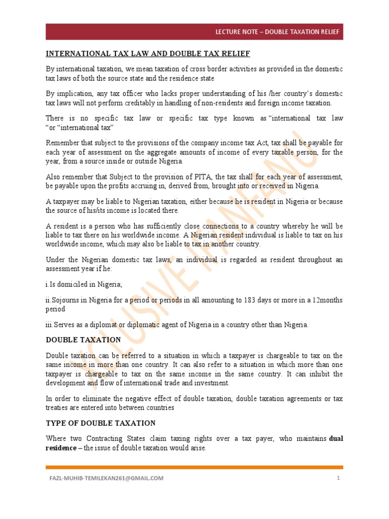 International Tax Law and Double Tax Relief | PDF | Double Taxation ...
