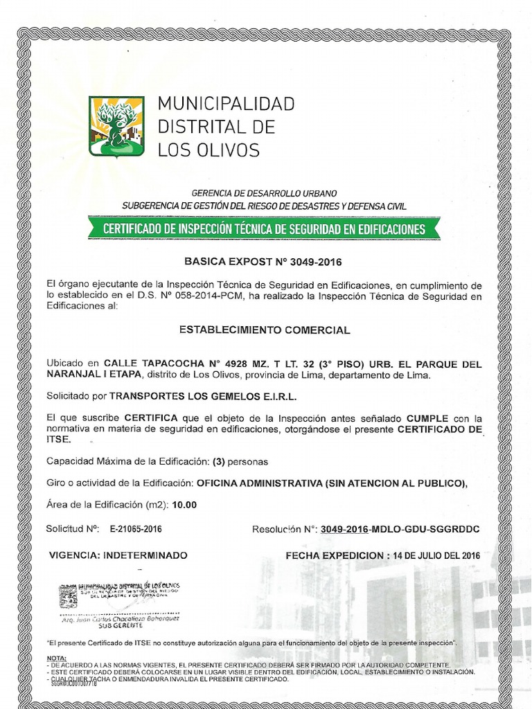 Certificado Indeci | PDF