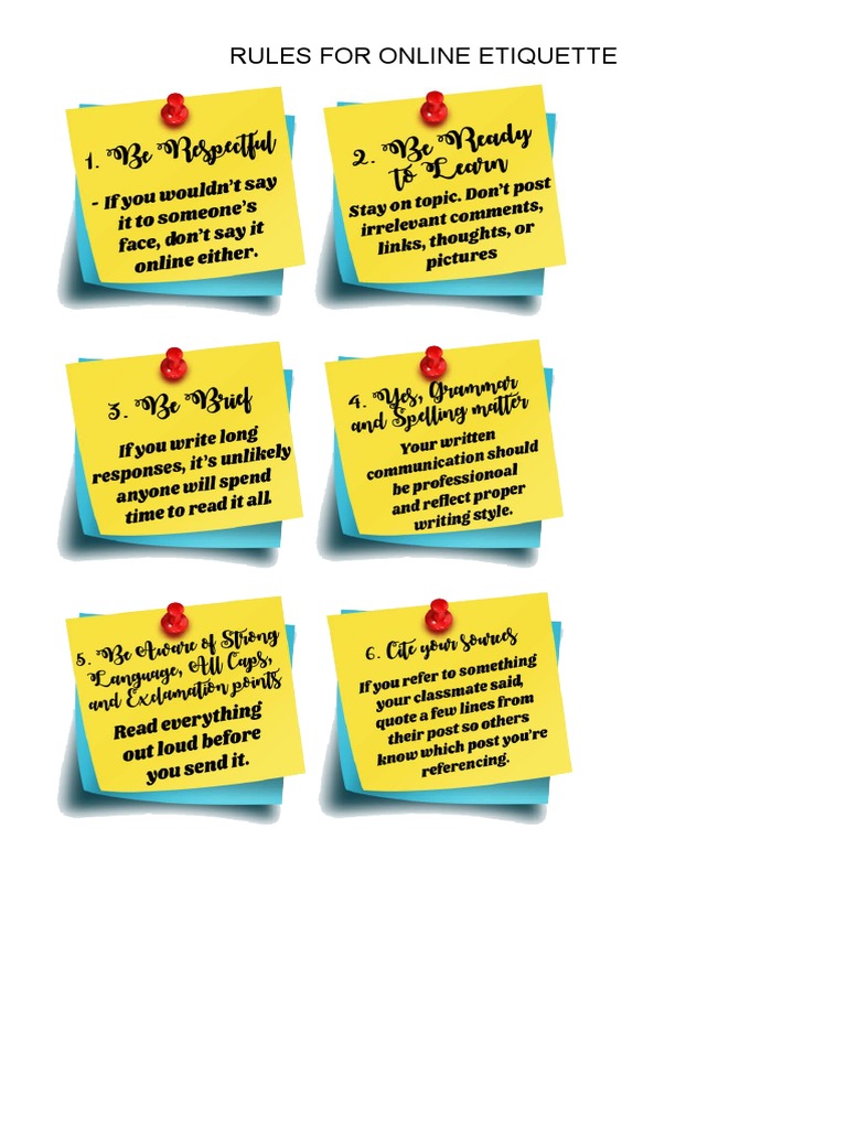 Rules For Online Etiquette | PDF | Etiquette | Online And Offline