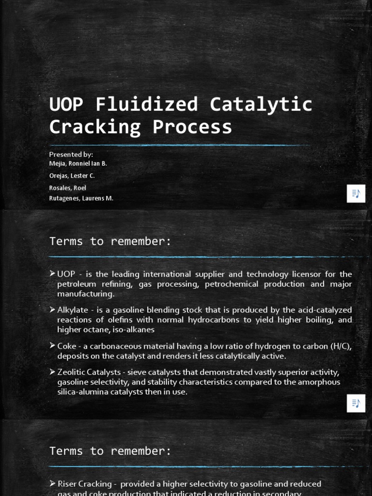 UOP Fluidized Catalytic Cracking Process: Presented by | PDF | Cracking ...