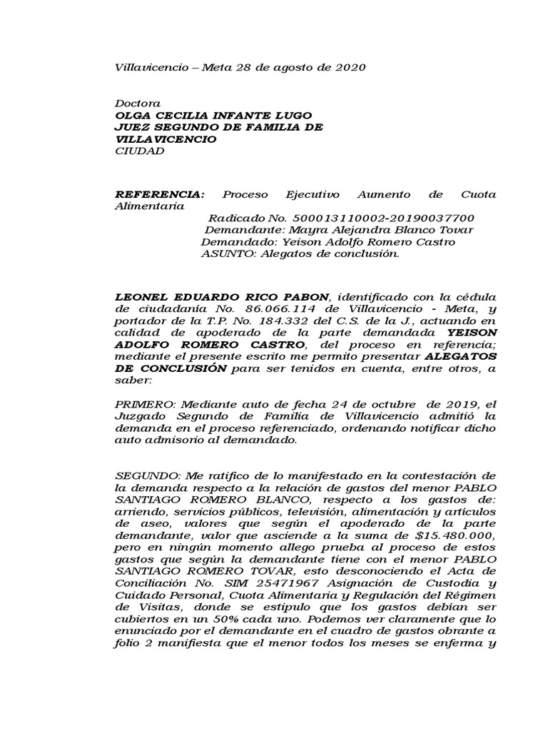 Alegatos de Conclusion Yeison Adolfo Romero | PDF | Business | Educación avanzada