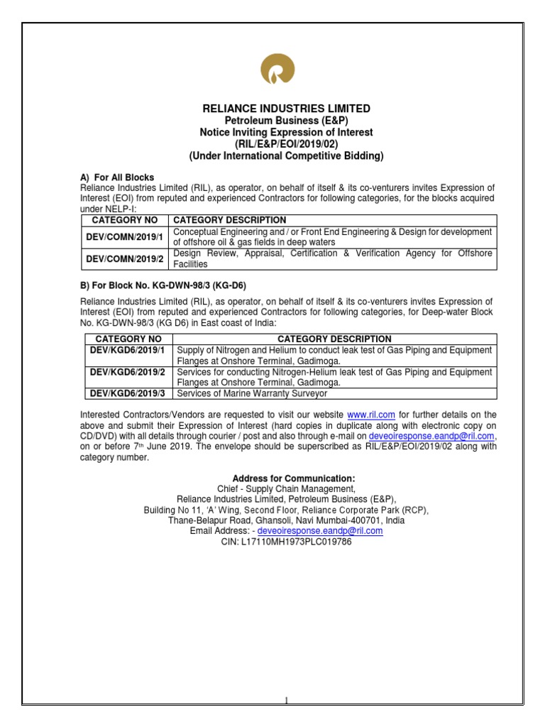 Reliance Industries Limited | PDF | Offshore Drilling | Subsea (Technology)