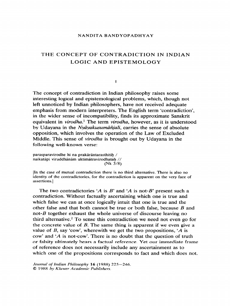 The Concept of Contradiction in Indian Philosophy | PDF | Contradiction ...