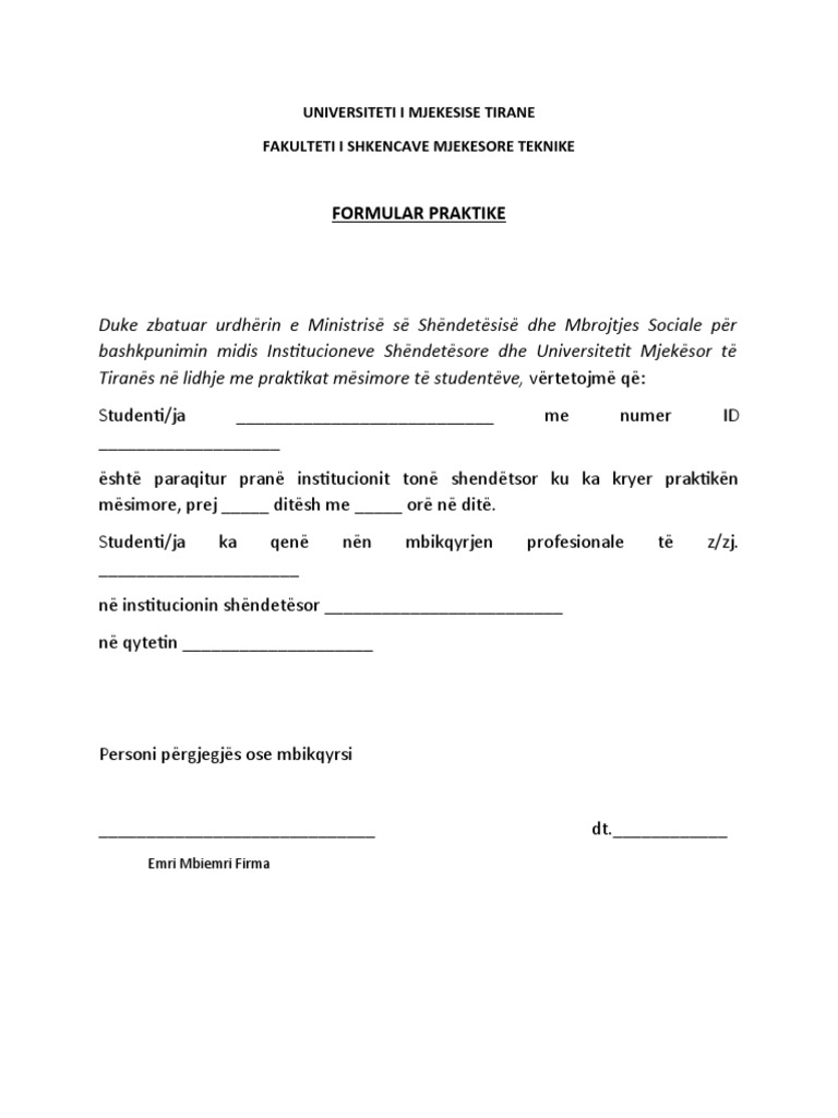 Formular Praktike | PDF