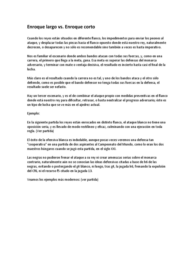 Enroque Corto y Largo en Ajedrez | PDF