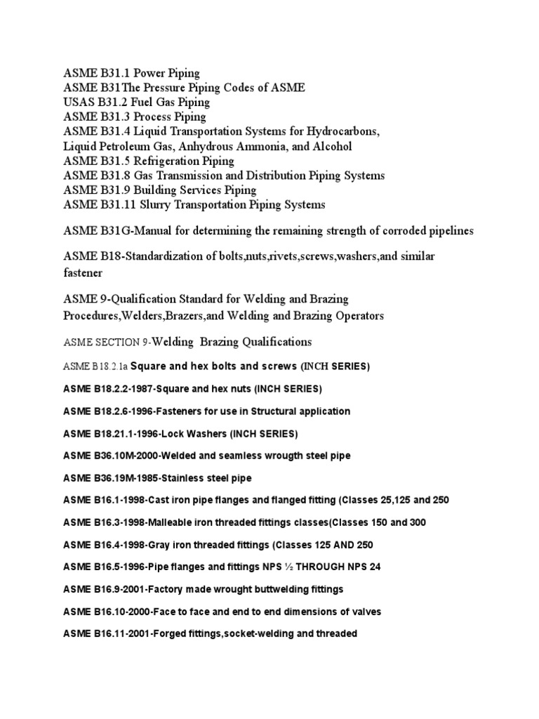 Asme Codes | PDF | Pipe (Fluid Conveyance) | Screw