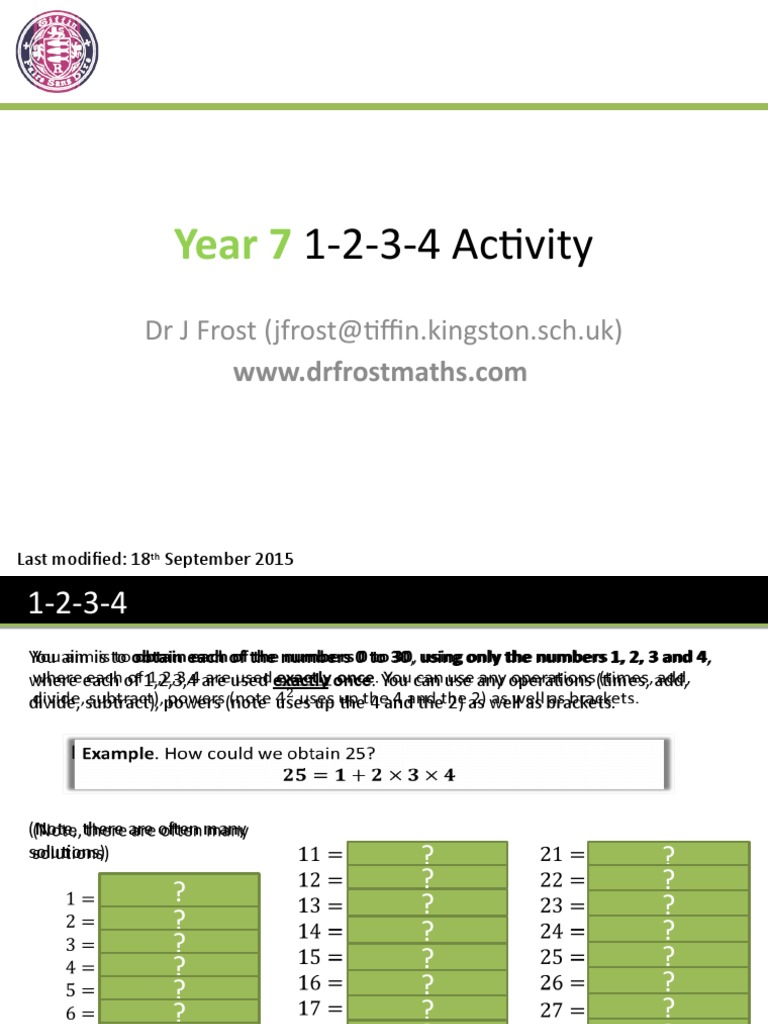 Year 7 1-2-3-4 Math Challenge | PDF