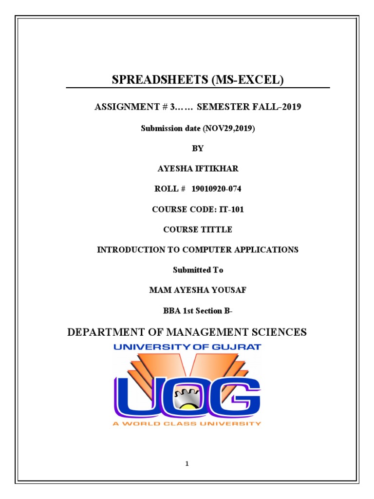 Spreadsheets (Ms-Excel) : Assignment # 3 Semester Fall-2019 | PDF