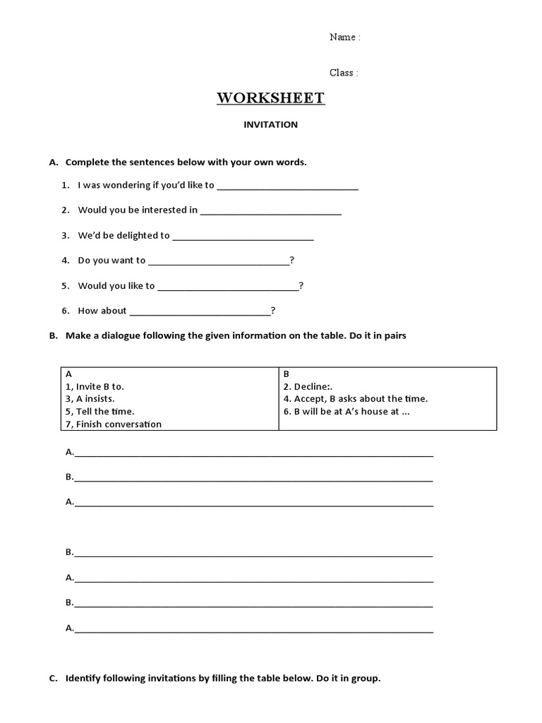 Worksheet: Invitation | PDF | Linguistic Morphology | Language Mechanics