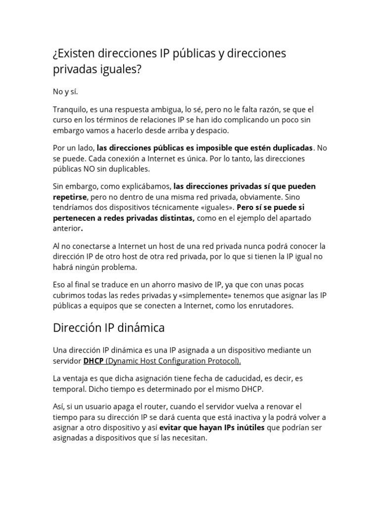 Existen Direcciones IP Públicas y Direcciones Privadas | PDF | Dirección IP | Protocolos de internet