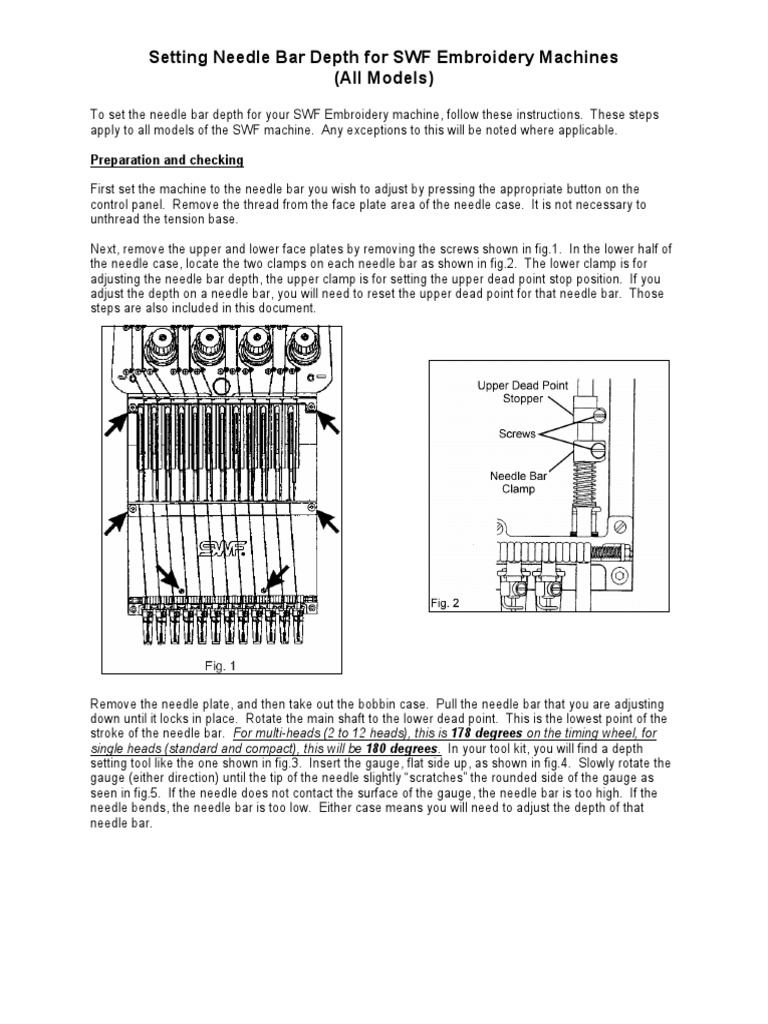 Setting Needle Bar Depth For SWF Embroidery Machines (All Models) | PDF