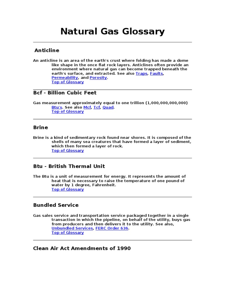 Natural Gas Glossary | Download Free PDF | Federal Energy Regulatory ...