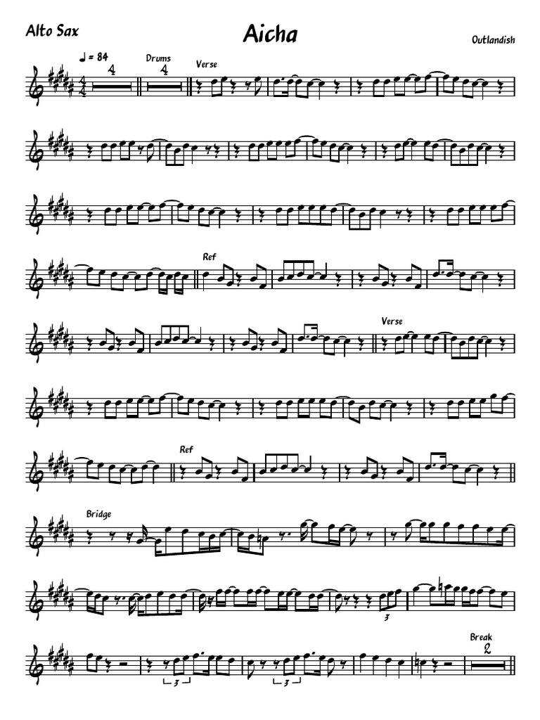 Sax Sheet for "Outlandish Aicha" | PDF