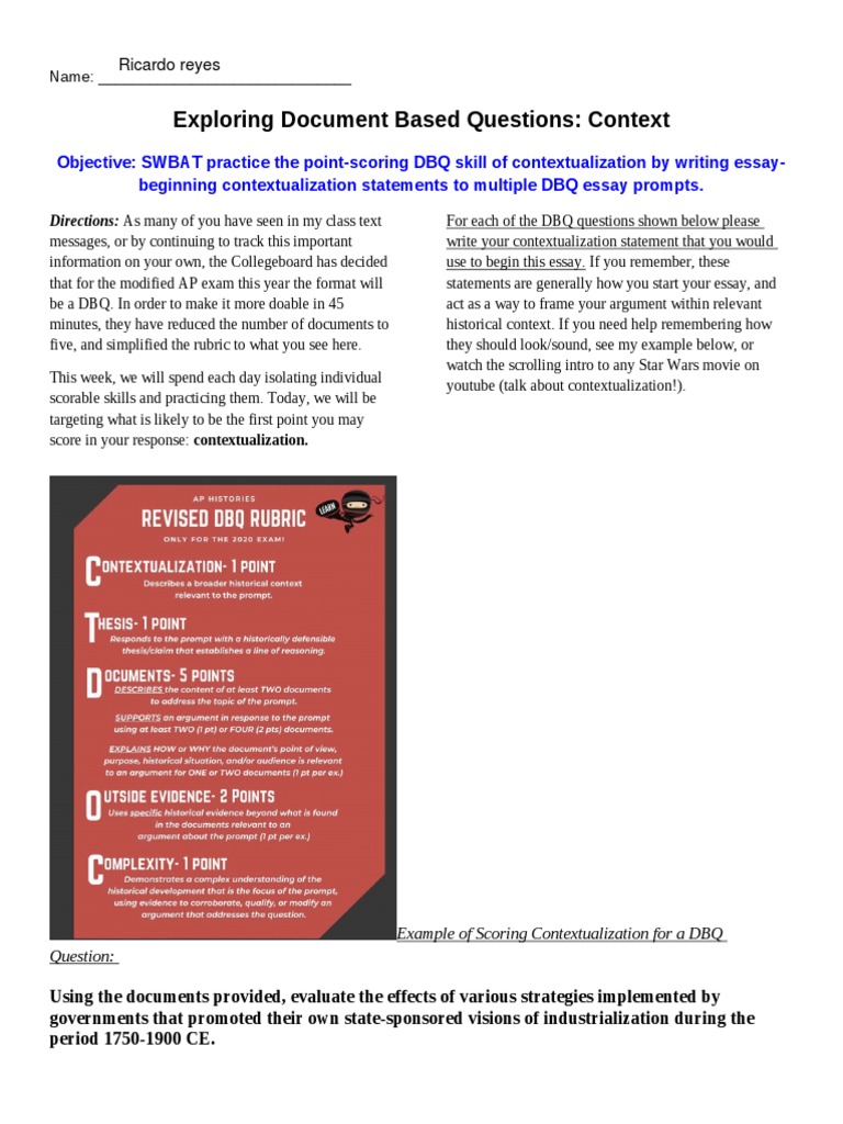 Exploring Document Based Questions: Context: Ricardo Reyes | PDF ...