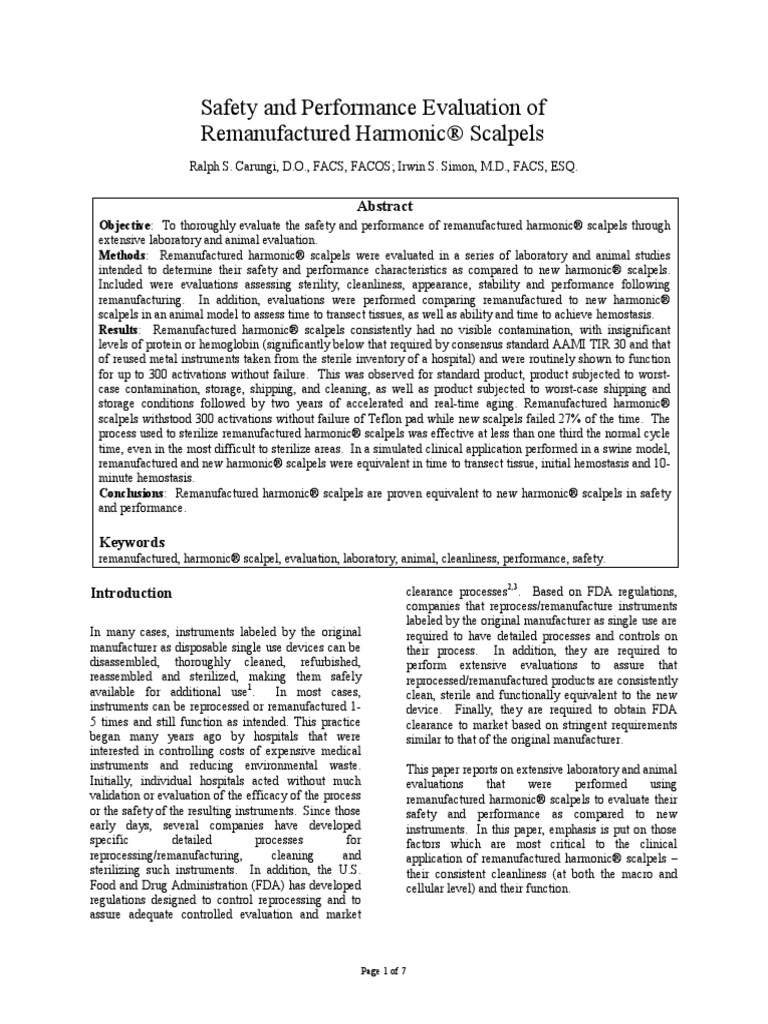 White Paper Safety and Performance Eval of Remfd Harmonic Scalpels ...