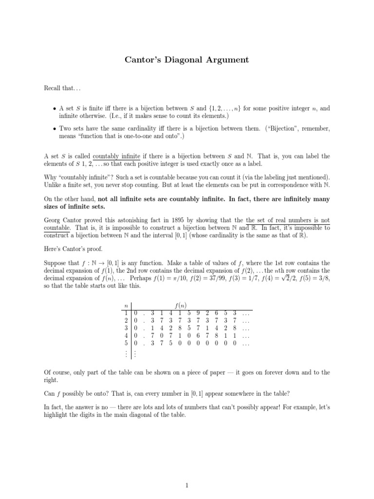 Cantor Diagonal Argument | PDF | Infinity | Set (Mathematics)