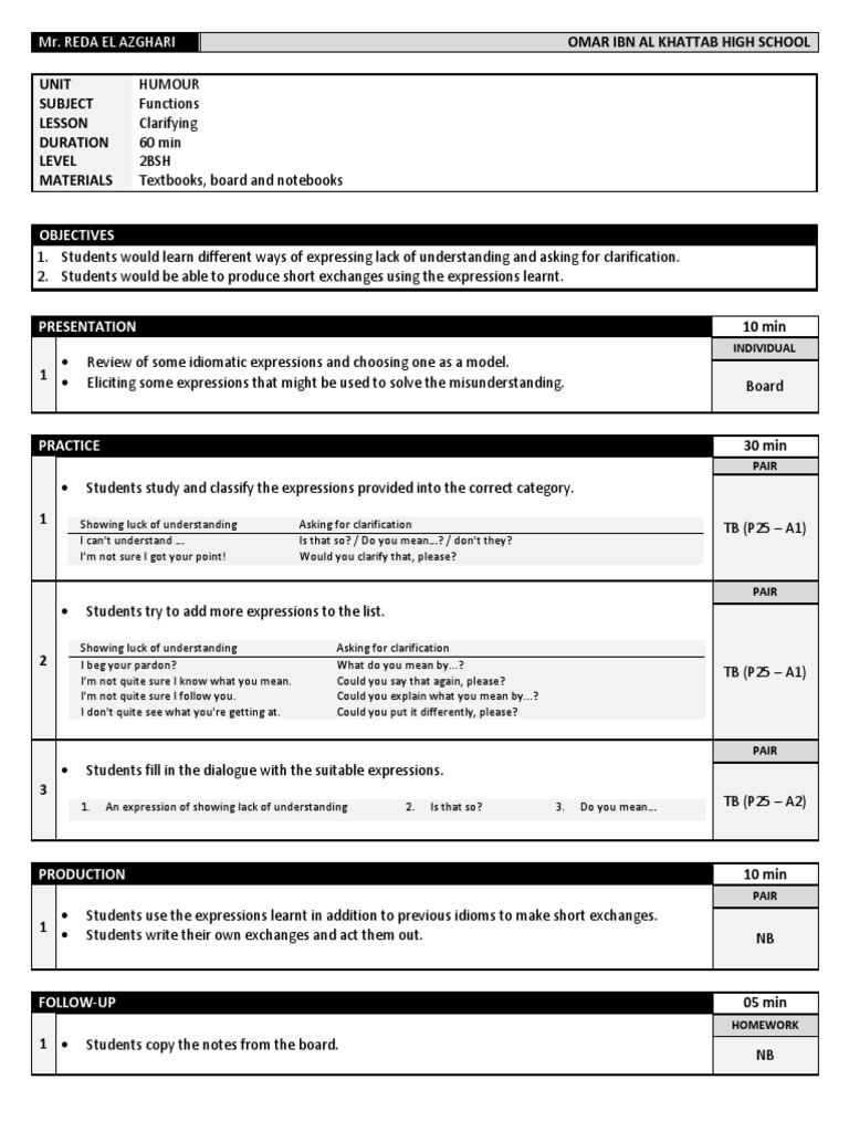 Lesson Plan / Unit2 - Communication - Clarifying | PDF | Human ...