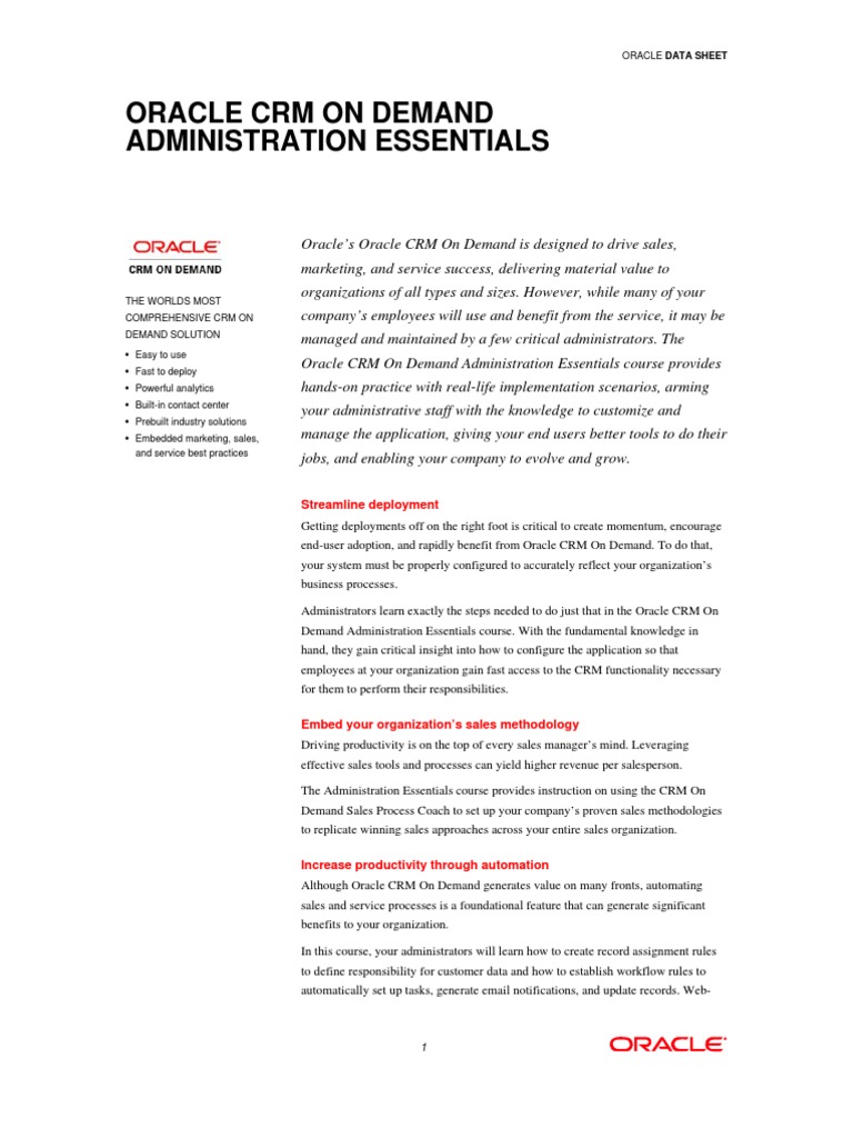 Oracle CRM On Demand | PDF | Business Process | Sales