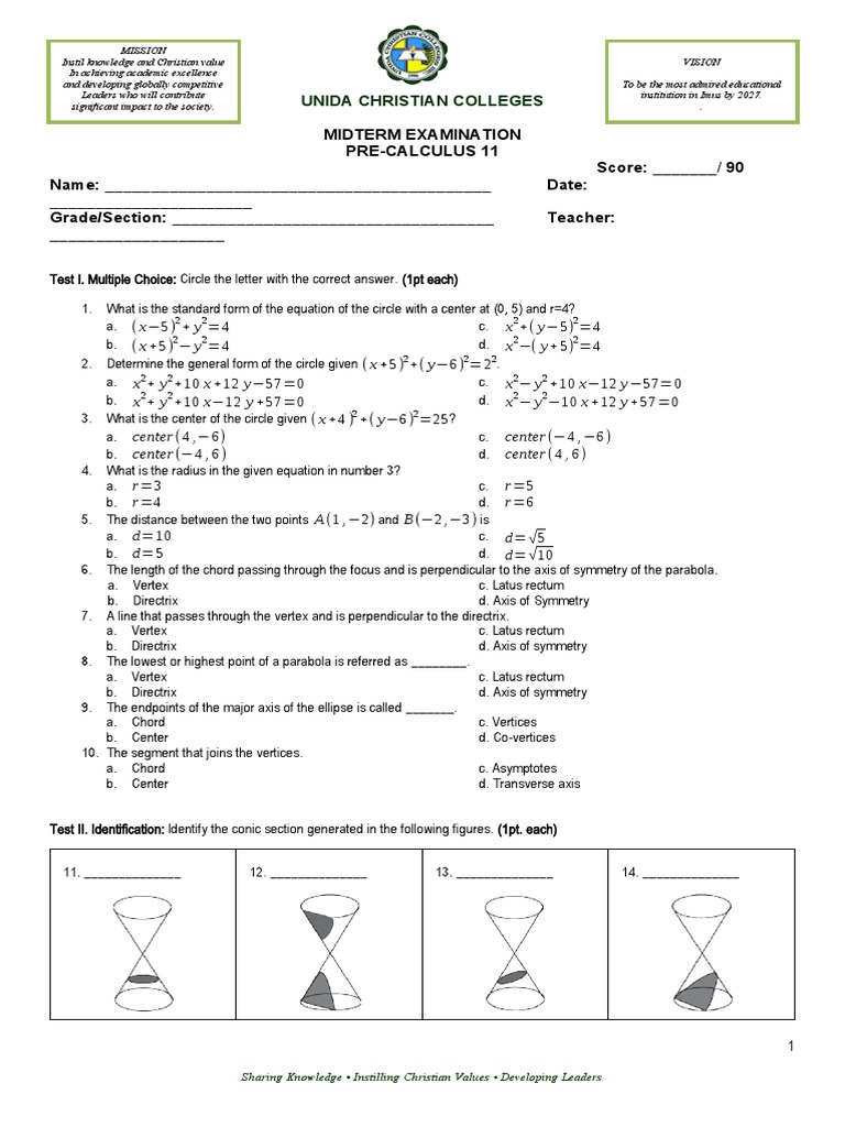 PreCalculus Midterm (1stQ) | PDF | Mathematical Objects | Geometry