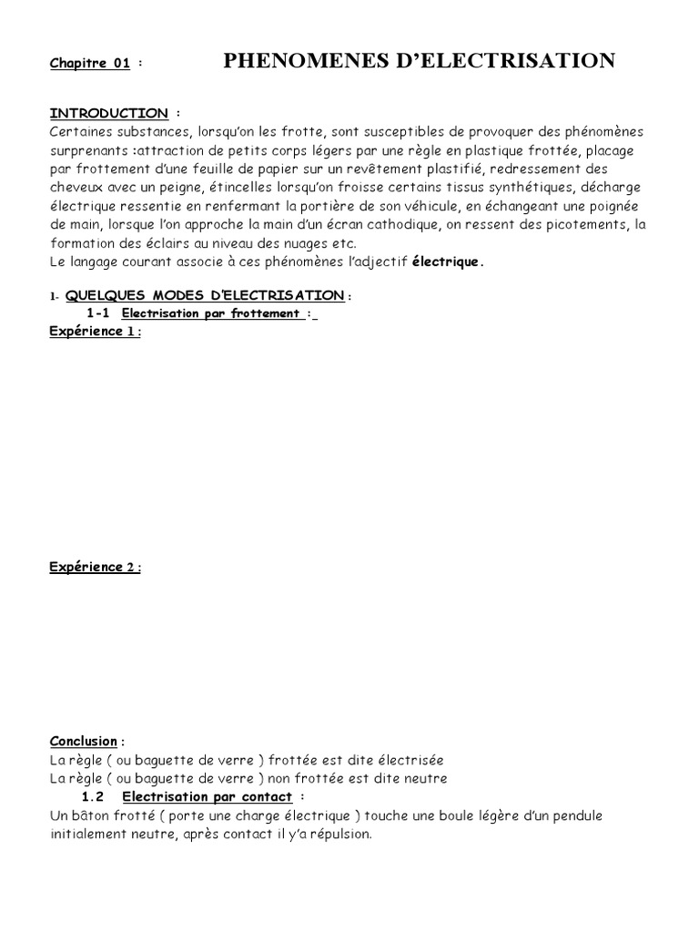 Phénomènes d'Électrisation et Types | PDF | Charge électrique | Atomes