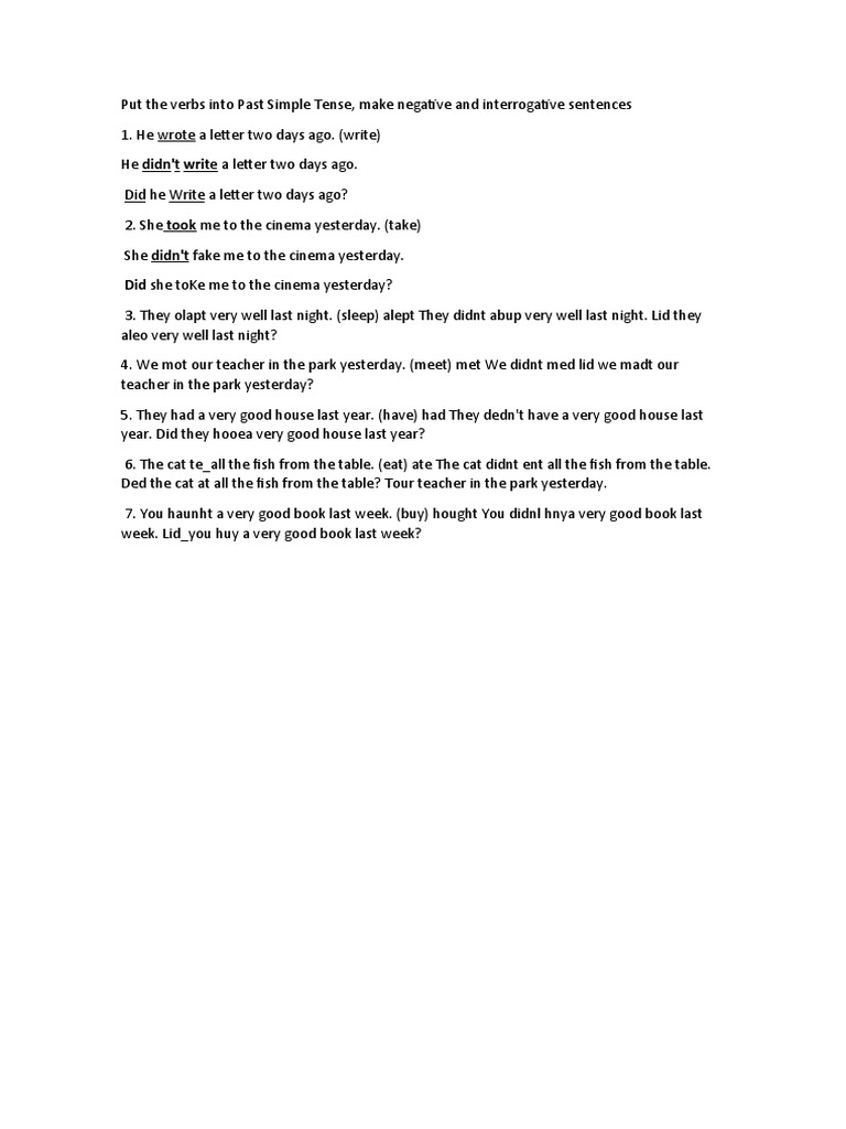 Put The Verbs Into Past Simple Tense | PDF