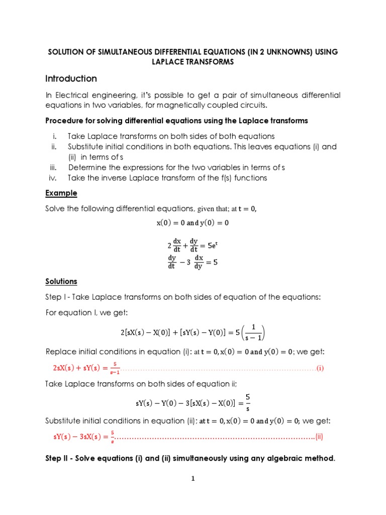 Simultaneous Differential Equations Using L.Ts PDF | PDF | Laplace Transform | Equations