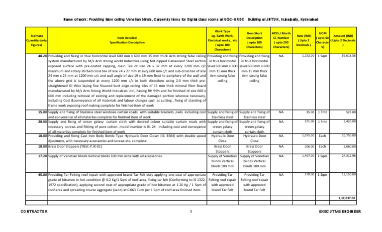 BOQ False Ceiling, Venetial Blinds UGC-HRDC | PDF | Roof | Door