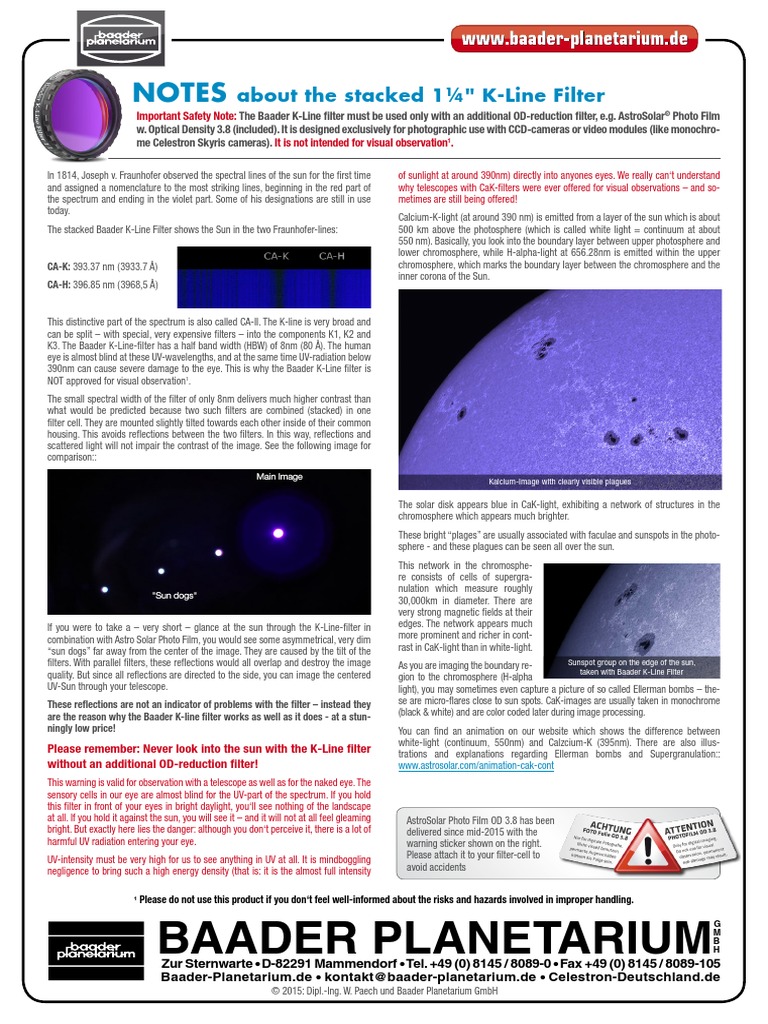 Important Notes On The Stacked K Line Filter | PDF | Optical Filter | Sun