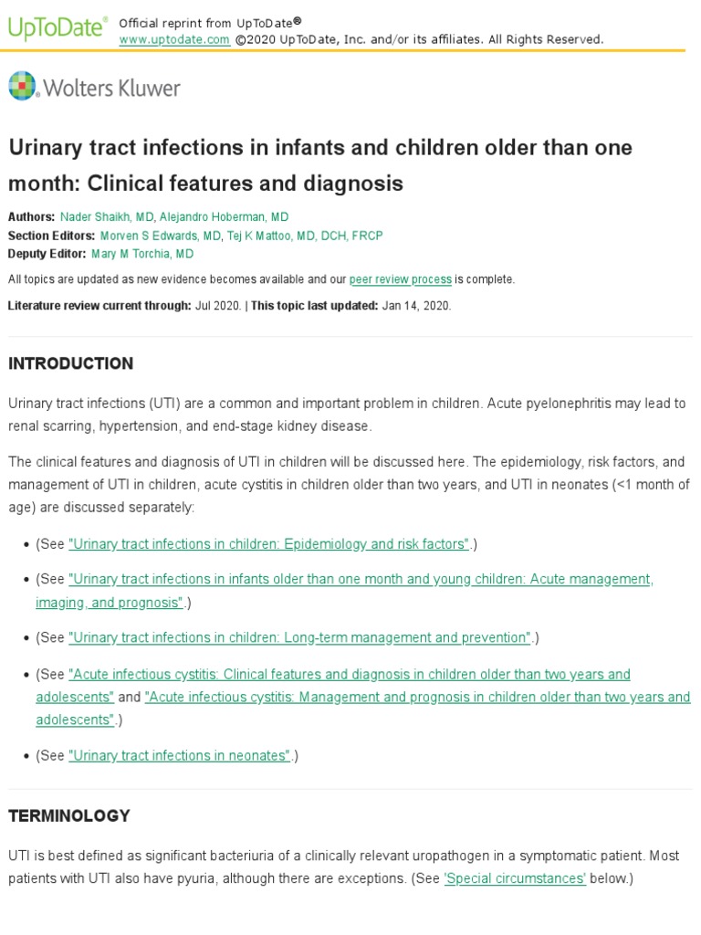 Urinary Tract Infections in Infants and Children Older Than One Month ...