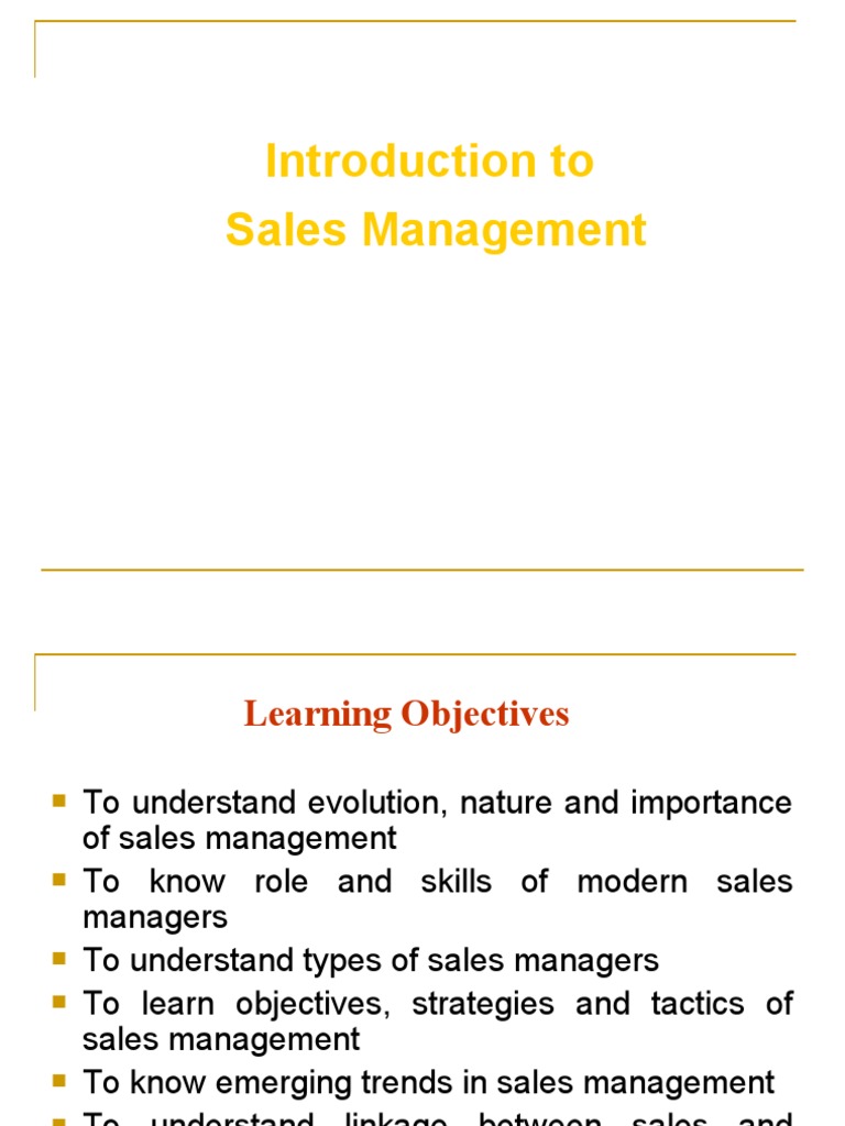 Introduction To Sales Management: Everyone Lives by Selling Something ...