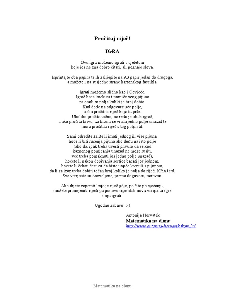 Citanje 3 Slova IGRA | PDF