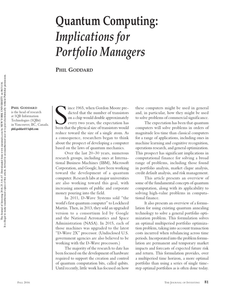 Quantum Computing and Its Potential to Revolutionize Portfolio ...