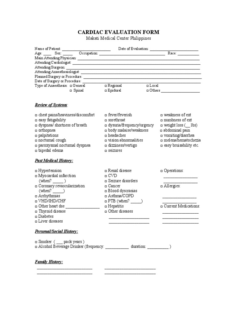 Cardiac Evaluation Form Final Pos | PDF | Surgery | Myocardial Infarction
