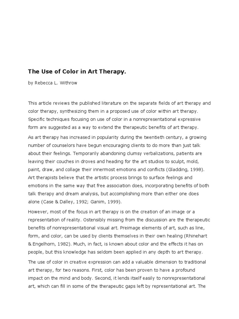 The Use of Color in Art Therapy | PDF | Art Therapy | Psychotherapy