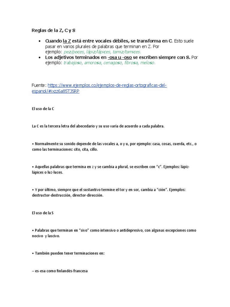 Ortografía de La C, Z y S | PDF