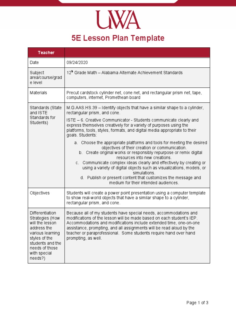 Ed508 5e Lesson Plan - Solid Shapes | PDF | Lesson Plan | Educational ...