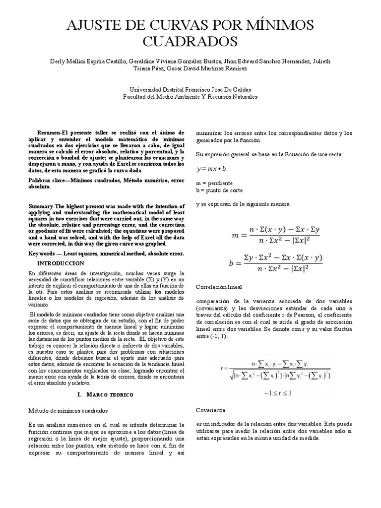 2°taller (Ajuste Por Minimos Cuadrados) | PDF | Desviación Estándar | Media