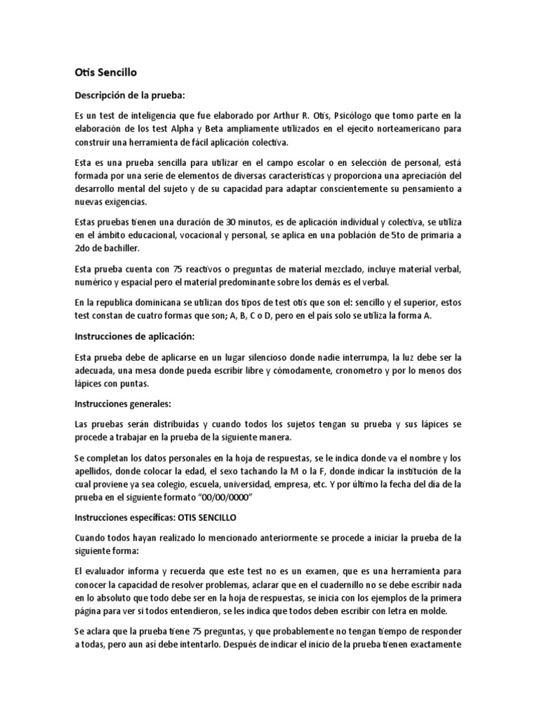 Otis Sencillo | PDF | Prueba (evaluación) | Ciencias del comportamiento