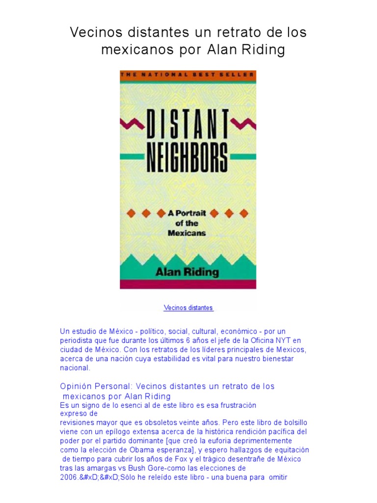 Vecinos Distantes Un Retrato de Los Mexicanos Por Alan Riding Averige ...