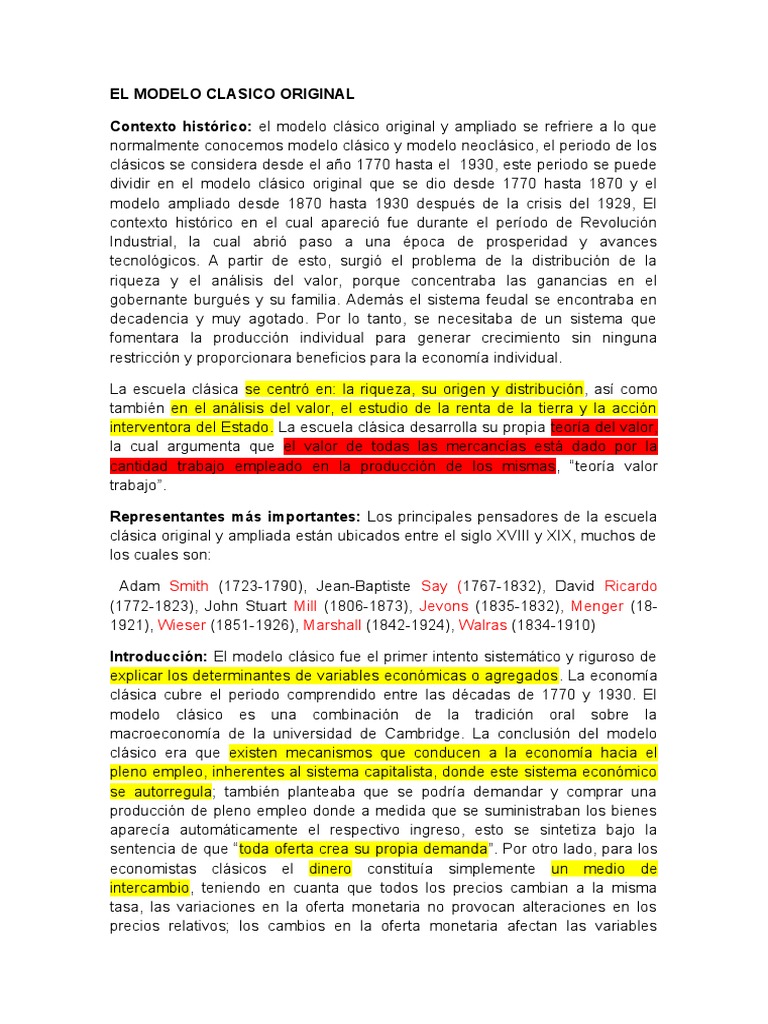 El Modelo Clasico Original | PDF | Economía clásica | Oferta (economía)