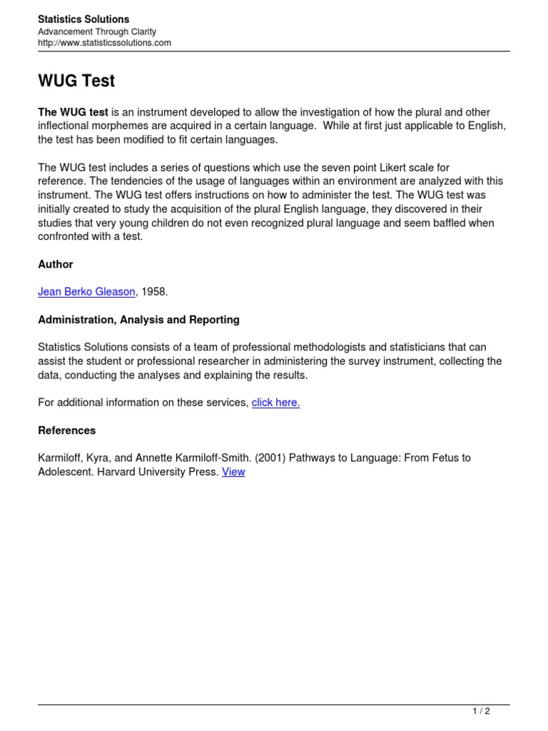 WUG Test: The WUG Test Is An Instrument Developed To Allow The ...