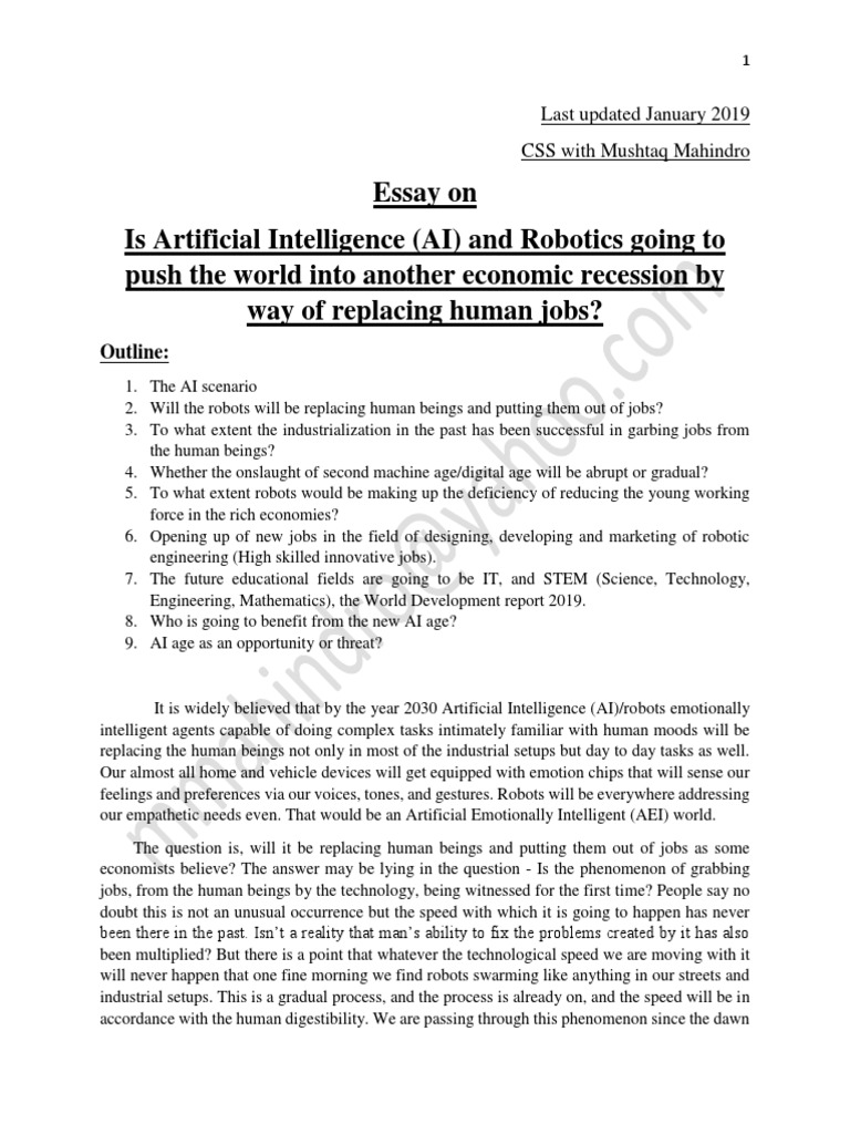 Essay On AI and Robotics As A Challenge PDF | PDF | Artificial ...