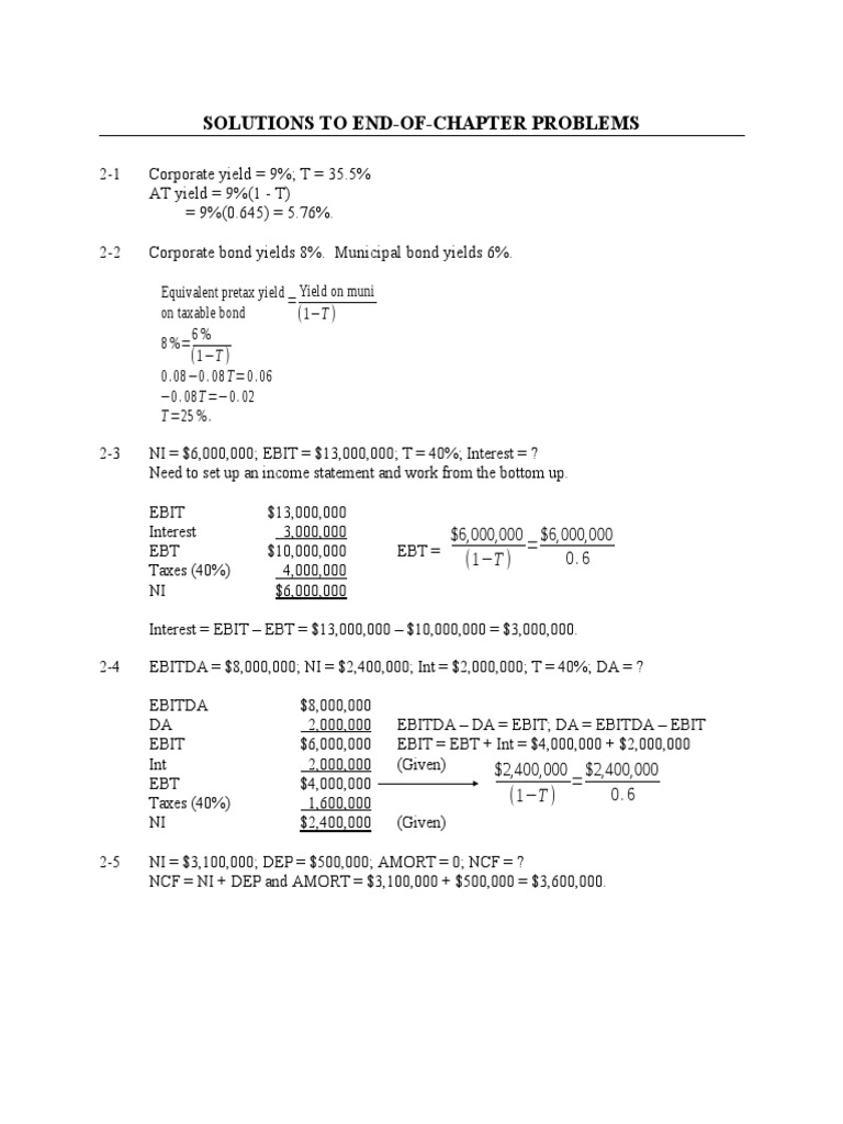 Solutions To End-Of-Chapter Problems | PDF | Working Capital | Dividend
