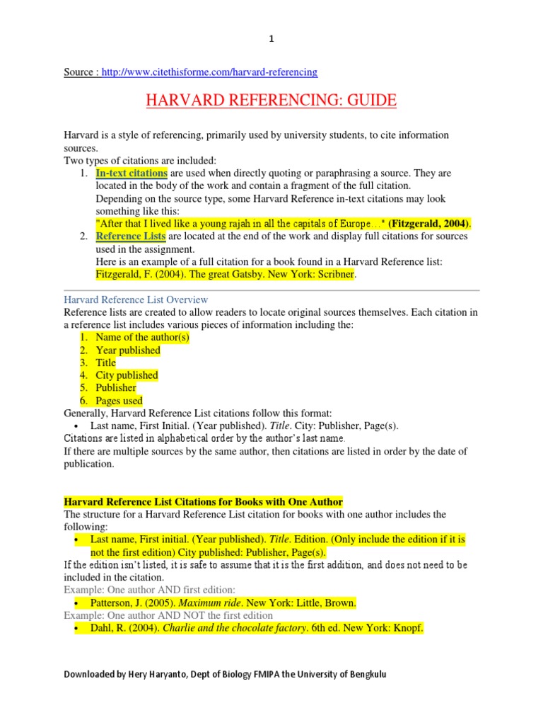 Harvard Referencing Guide | PDF | The Great Gatsby | Citation